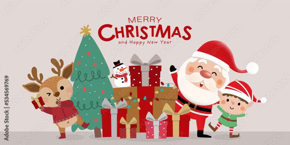 Merry Christmas and happy new year 2023 greeting card with cute Santa ...
