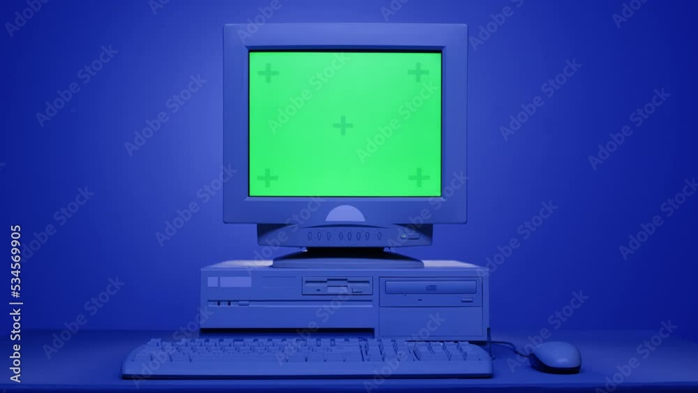 Retro pc with chroma key green screen, Old computer studio close-up ...