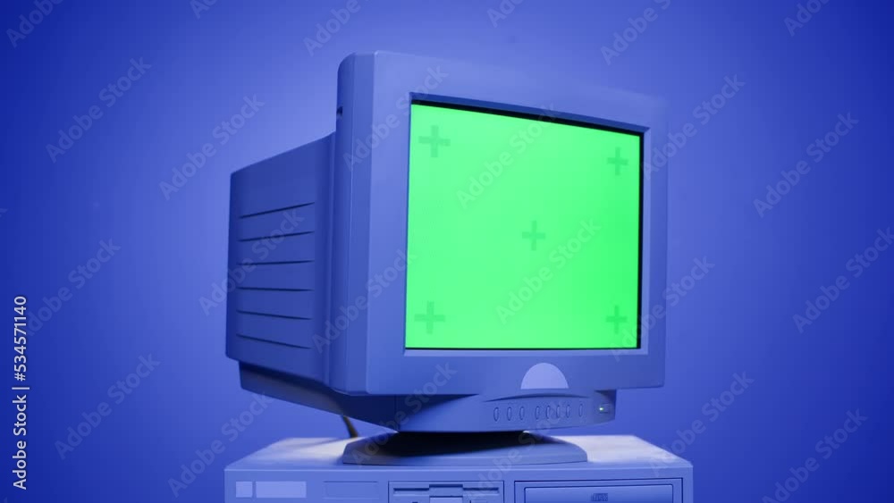 Retro pc with chroma key green screen, Old computer studio close-up ...