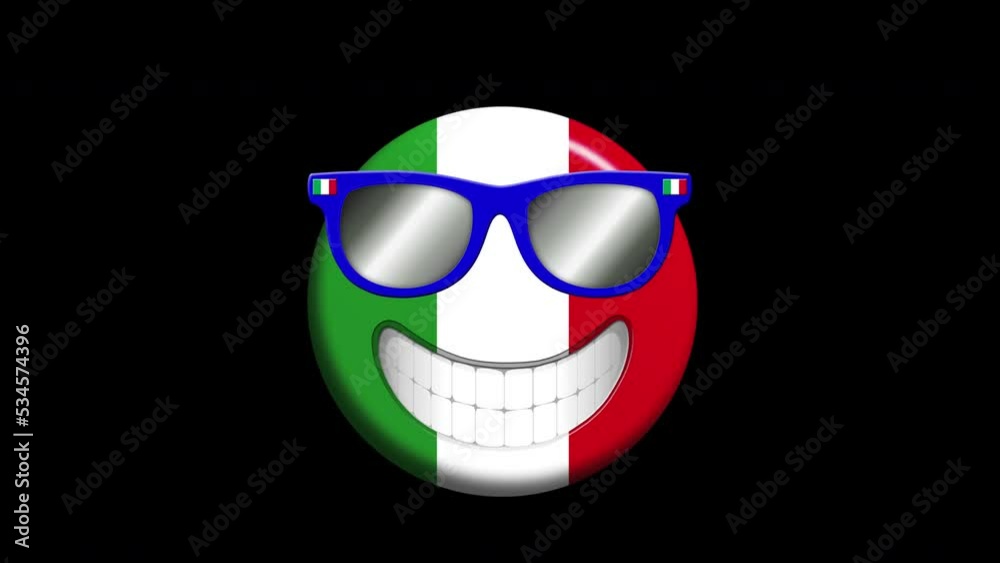 Italy.Animation of smiling face with italian flag colors, sunglasses ...