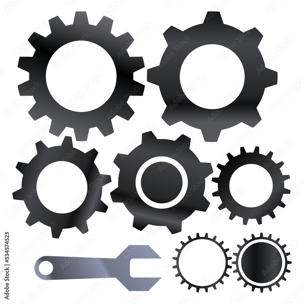 set of Machine gear icon and Wrench vector illustration , isolated ...