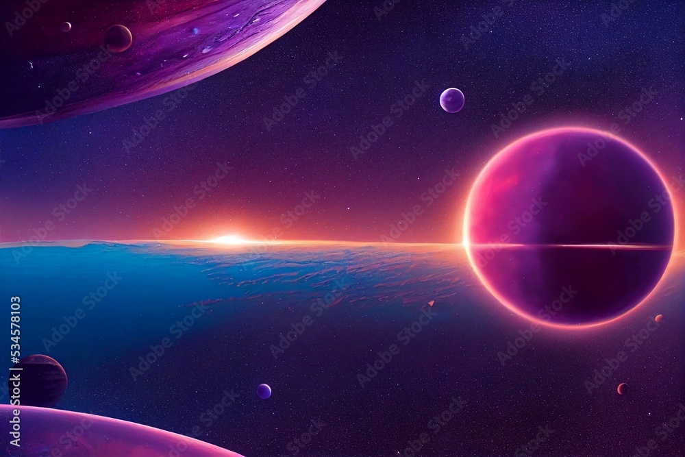 Purple Planets In Space