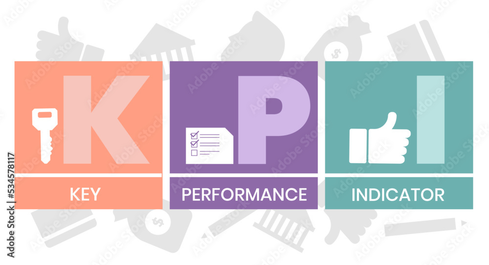 KPI - Key Performance Indicator acronym. lettering illustration with icons for web banner, flyer ...