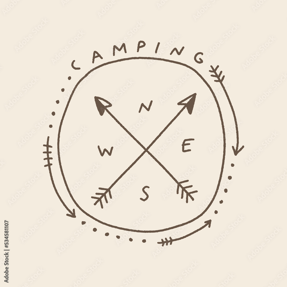 Camp travel compass logo aesthetic decor elements. Vector and jpg ...