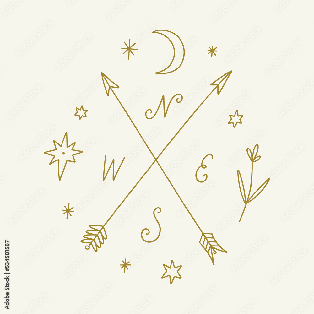 Camp travel compass logo aesthetic decor elements. Vector and jpg ...