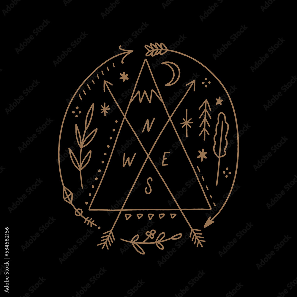 Camp travel compass logo aesthetic decor elements. Vector and jpg ...