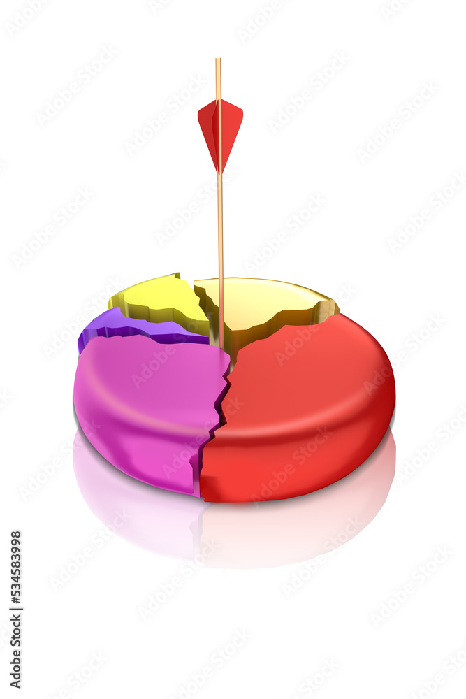 Multi colored pie chart exploded with an arrow. Stock Illustration ...