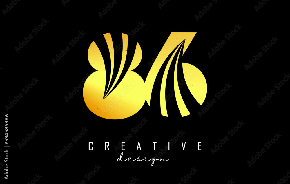 Golden Creative number 86 8 6 logo with leading lines and road concept ...