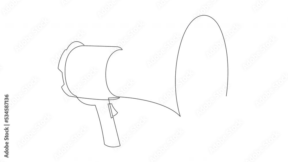 Continuous line drawing of megaphone. Self drawing animation. Stock ...
