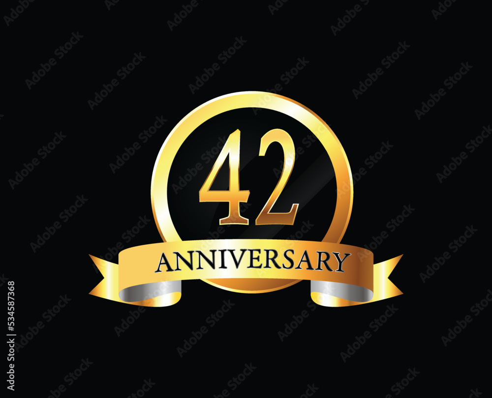 42 Year Anniversary celebration Vector Design with ring and ribbon ...