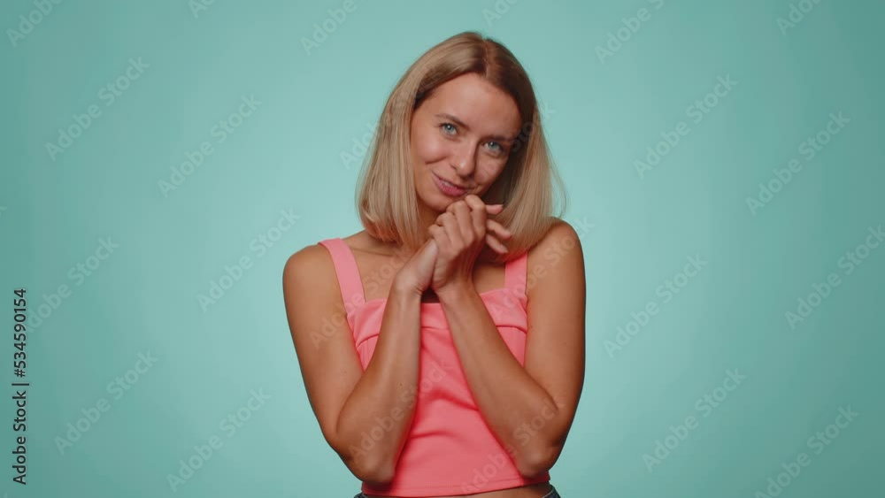 Need some more, please give me. Woman showing a little bit gesture with ...