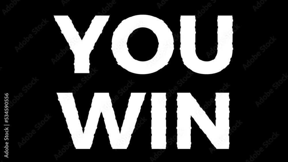 you win white text animation, classic of video games, on a transparent ...