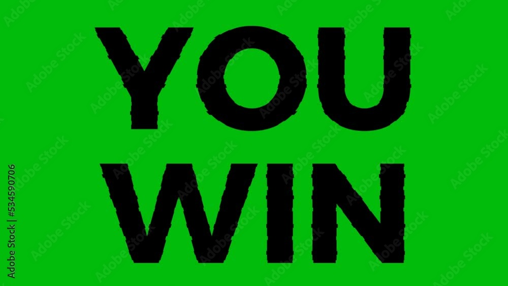 Black text animation of the phrase you win, a classic of video games ...