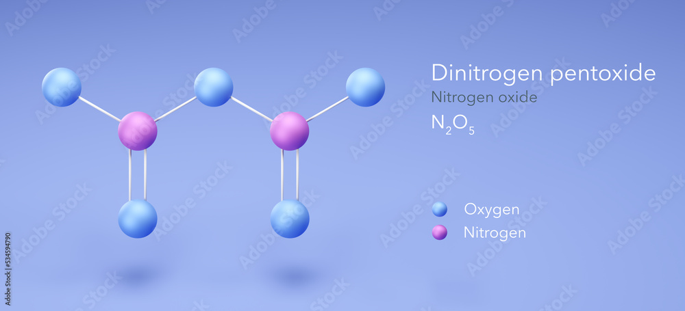 dinitrogen pentoxide, molecular structures, nitrogen oxide, 3d model ...