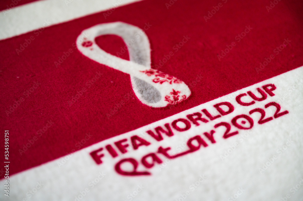 PARIS, FRANCE, JULY, 23: Official logo of FIFA World Cup in Qatar 2022 ...