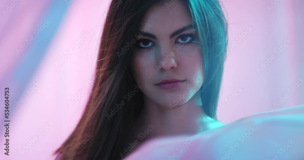 Fabric, fashion and beauty with a woman in studio for abstract art with ...