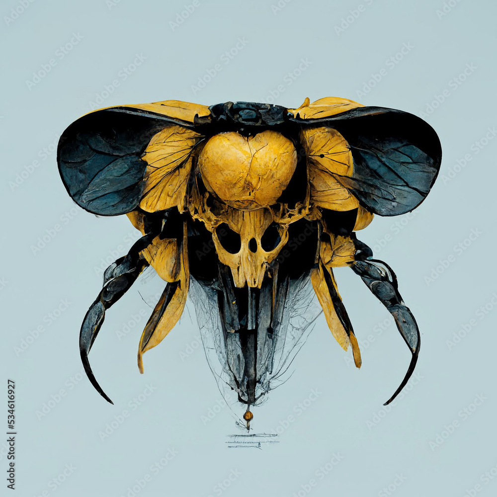 skulls & insects in gold and black, tempera Stock Illustration | Adobe ...