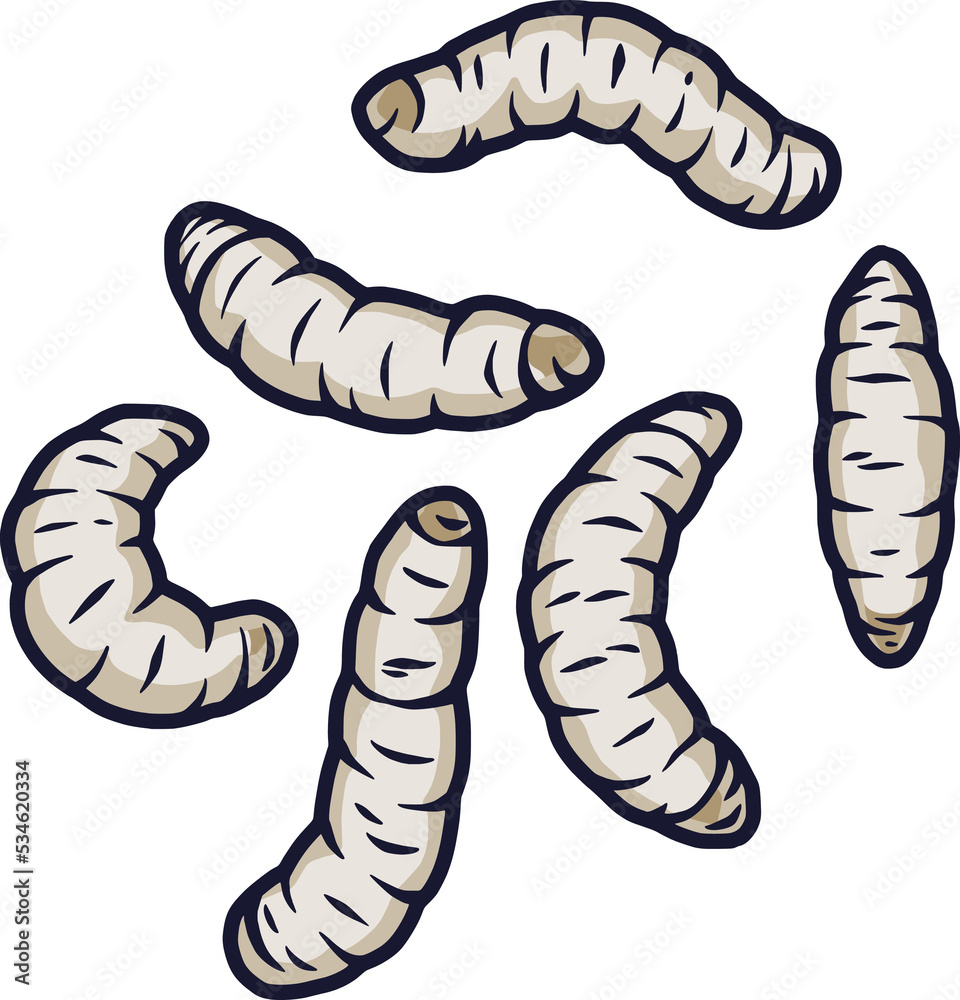 set of illustrations of maggots worms for halloween design. Scary ...