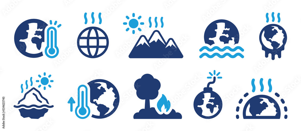 Climate change icon set. Global warming symbol isolated on white ...