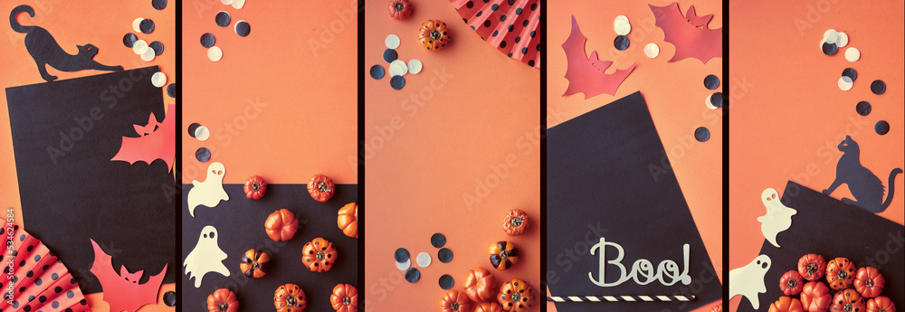 Halloween stories template for social media. Set of flat lay photos of ...