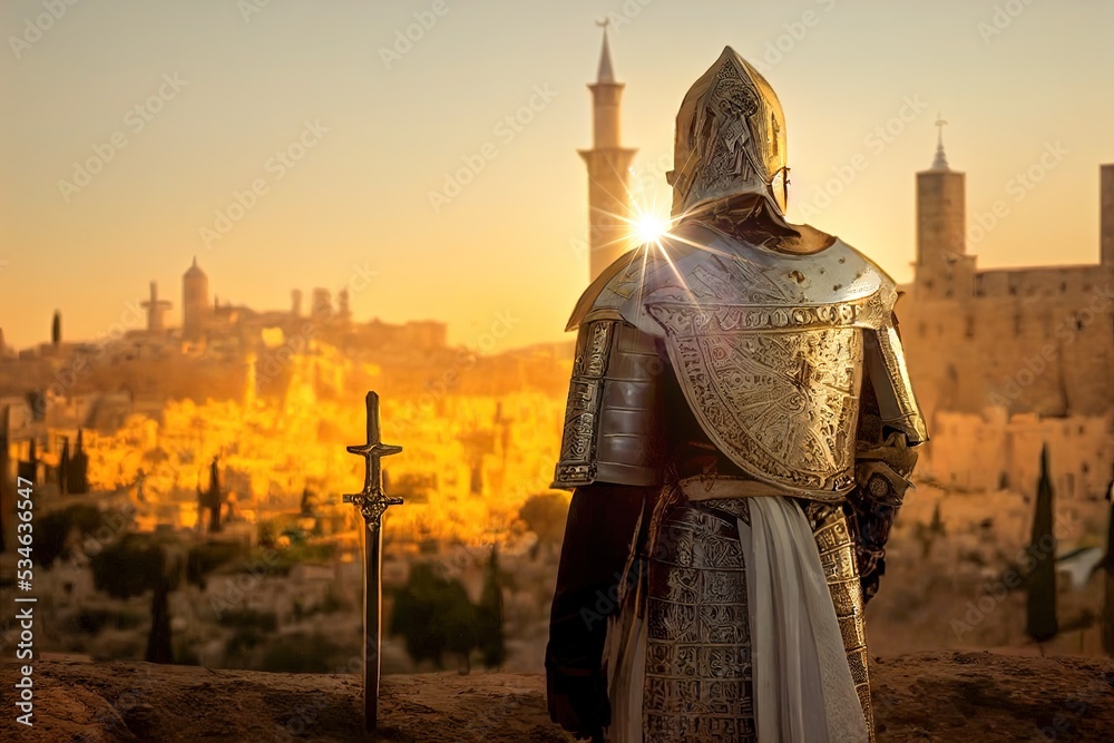 Templar knight facing Jerusalem Stock Illustration | Adobe Stock