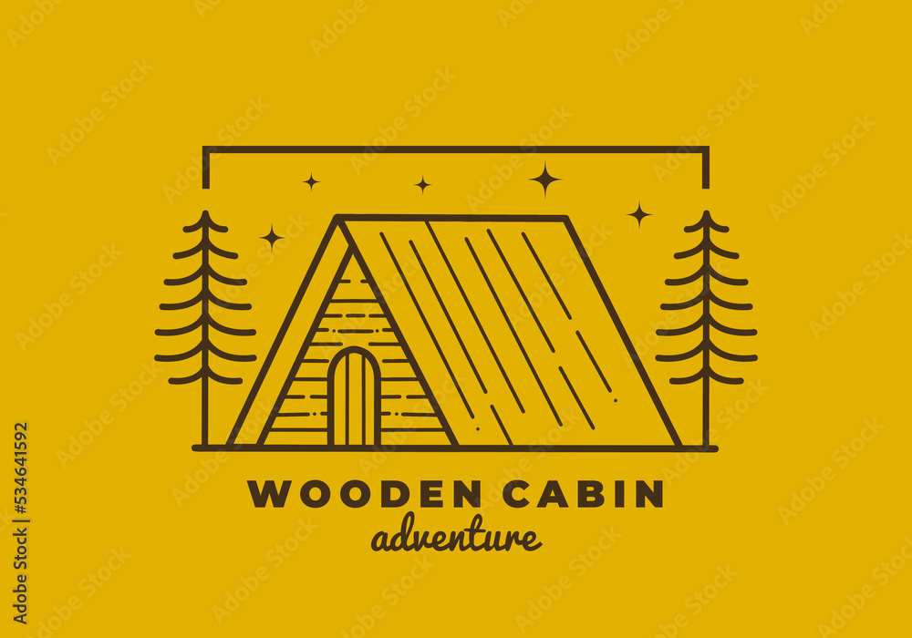 Retro line art design of a log cabin Stock Vector | Adobe Stock
