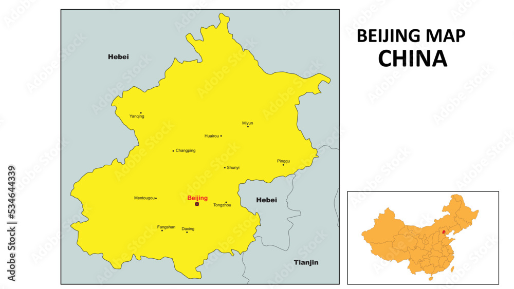 Fototapeta mapa świata dla dzieci Beijing Map of China. Major city map ...