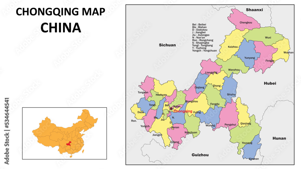 Fototapeta mapa świata dla dzieci Chongqing Map of China. State and ...