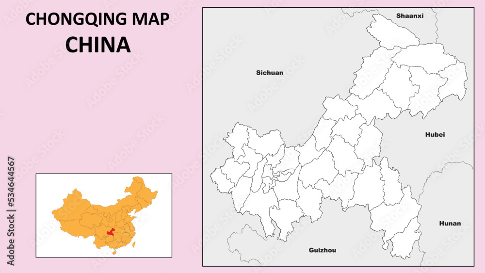 Fototapeta mapa świata dla dzieci Chongqing Map of China. State and district map of Chongqing ...