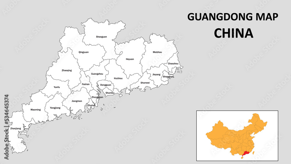Guangdong Map of China. State and district map of Guangdong ...