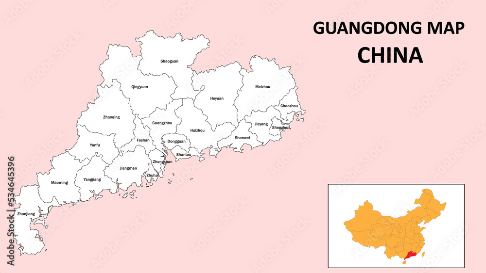 Guangdong Map of China. Outline the state map of Guangdong. Political ...