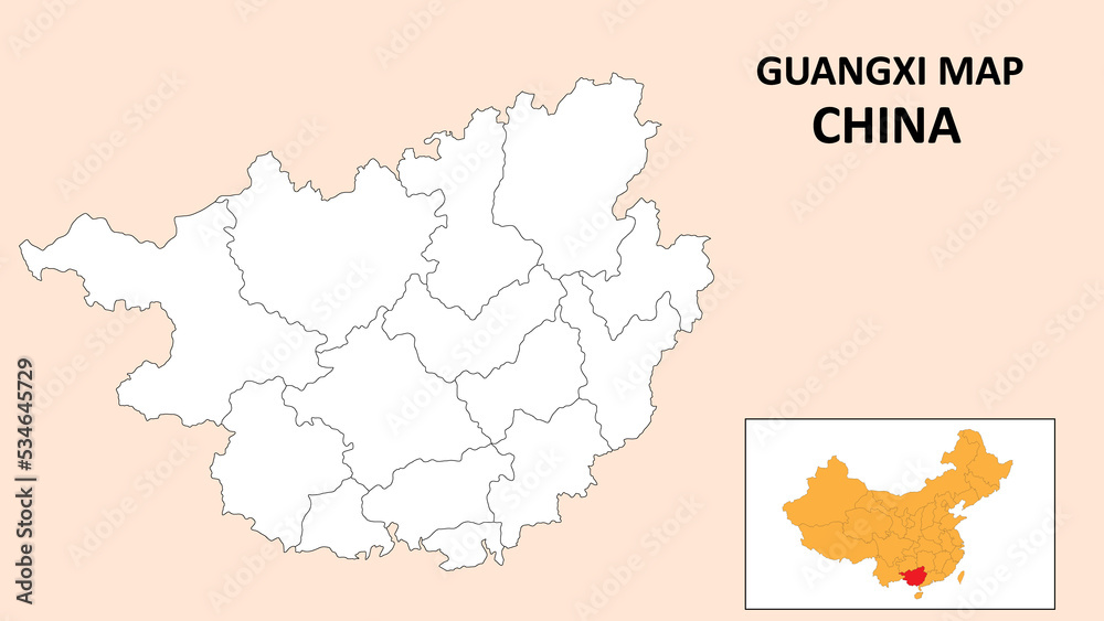 Fototapeta mapa świata dla dzieci Guangxi Map of China. Outline the ...