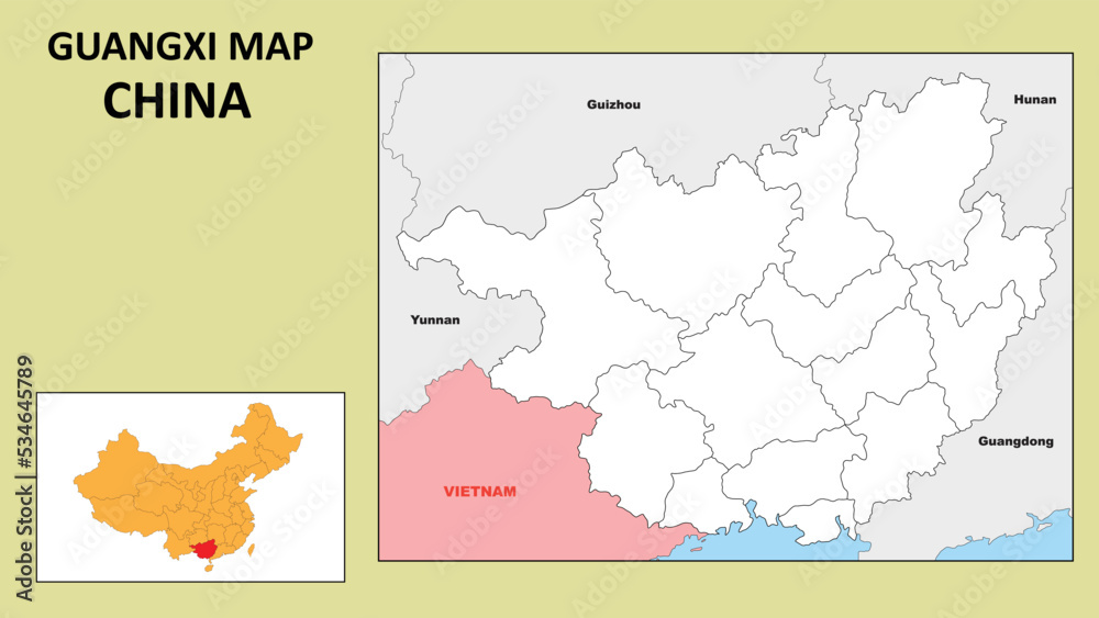Fototapeta mapa świata dla dzieci Guangxi Map of China. State and ...