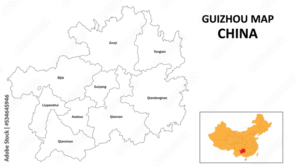 Guizhou Map of China. State and district map of Guizhou. Administrative ...