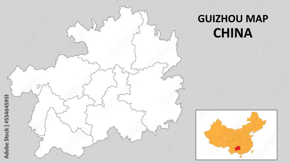 Fototapeta mapa świata dla dzieci Guizhou Map of China. Outline the ...