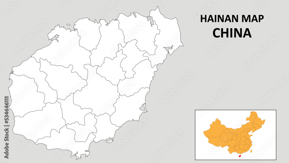 Hainan Map of China. Outline the state map of Hainan. Political map of ...