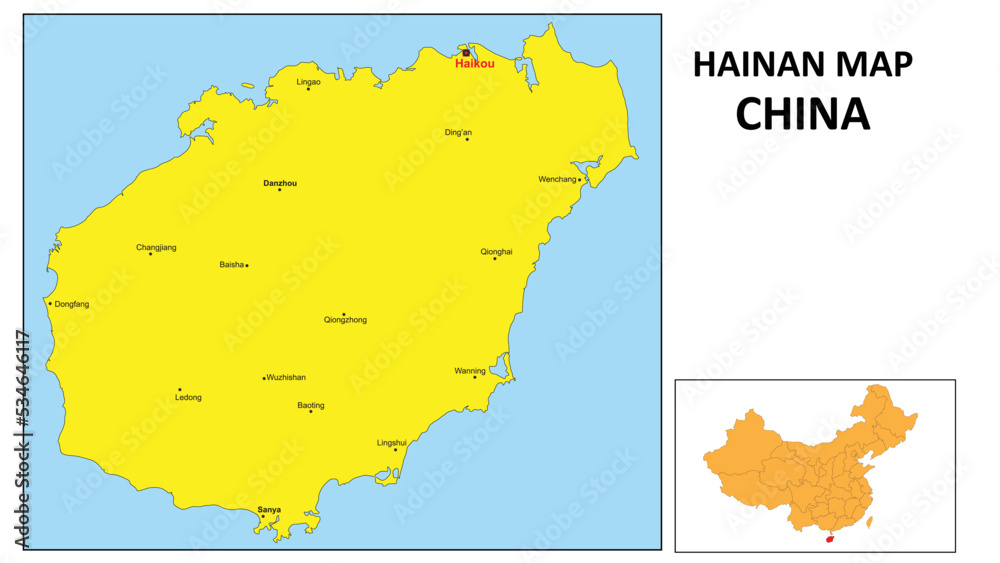 Vetor de Hainan Map of China. Major city map of Hainan. Political map ...