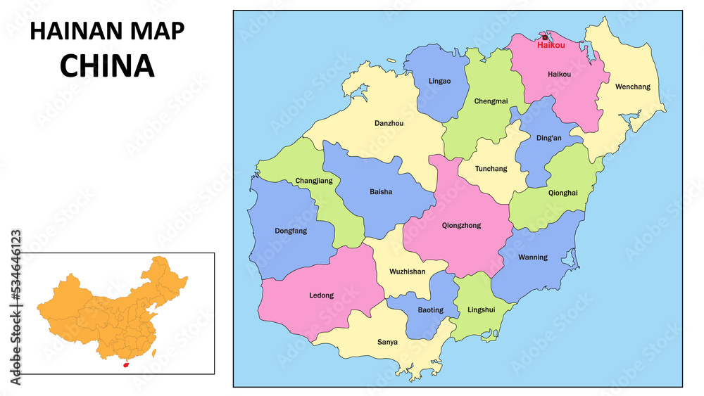 Hainan Map of China. State and district map of Hainan. Political map of ...