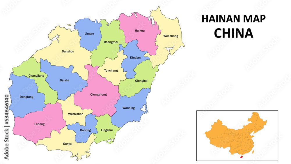 Hainan Map of China. State and district map of Hainan. Detailed ...