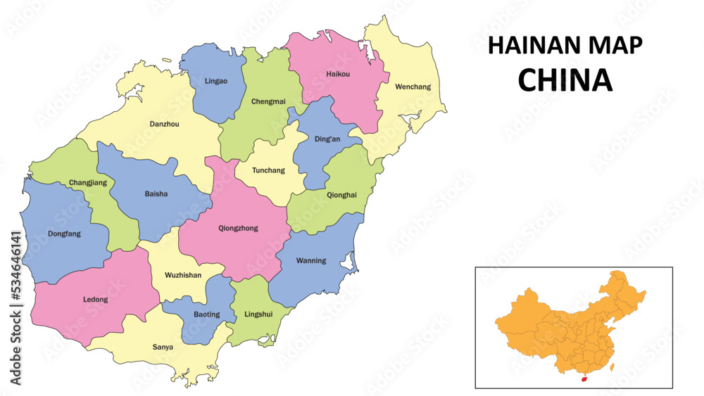 Hainan Map of China. State and district map of Hainan. Detailed ...