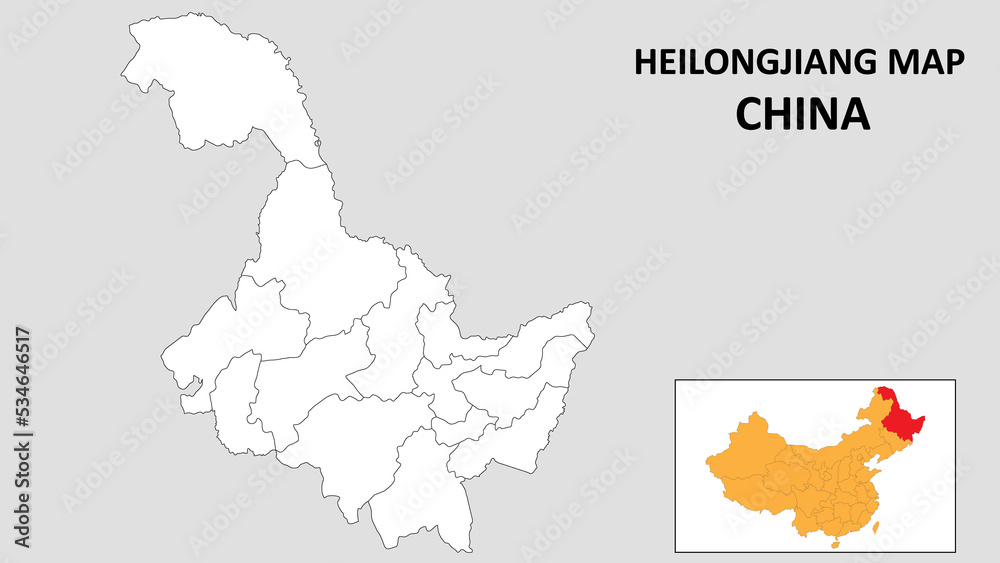 Heilongjiang Map of China. Outline the state map of Heilongjiang ...