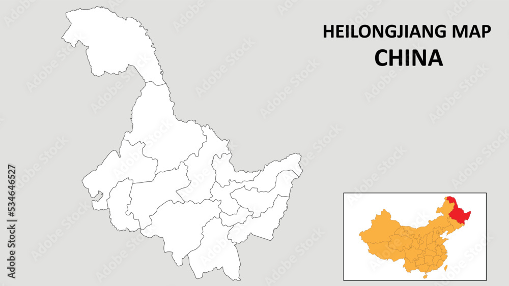 Heilongjiang Map of China. Outline the state map of Heilongjiang ...