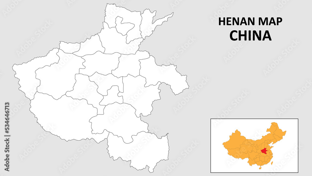 Henan Map of China. Outline the state map of Henan. Political map of ...