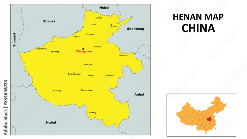 Fototapeta mapa świata dla dzieci Henan Map of China. Major city map of ...
