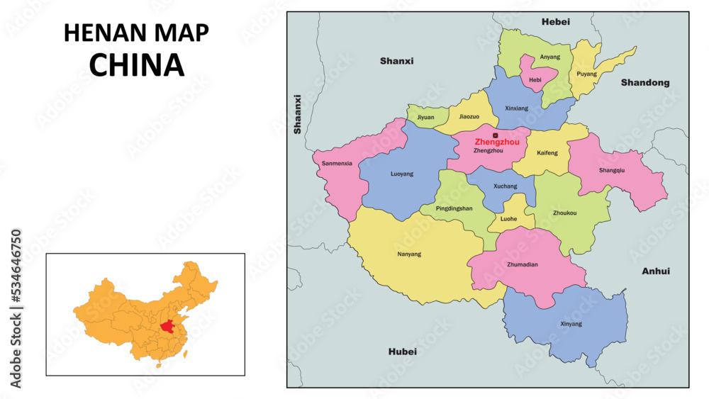 Fototapeta mapa świata dla dzieci Henan Map of China. State and ...