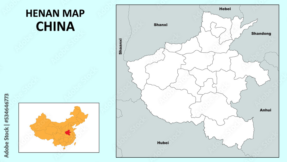 Henan Map of China. State and district map of Henan. Political map of ...