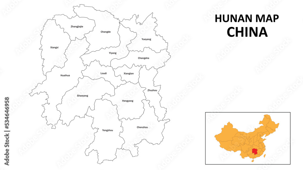 Hunan Map of China. State and district map of Hunan. Administrative map ...