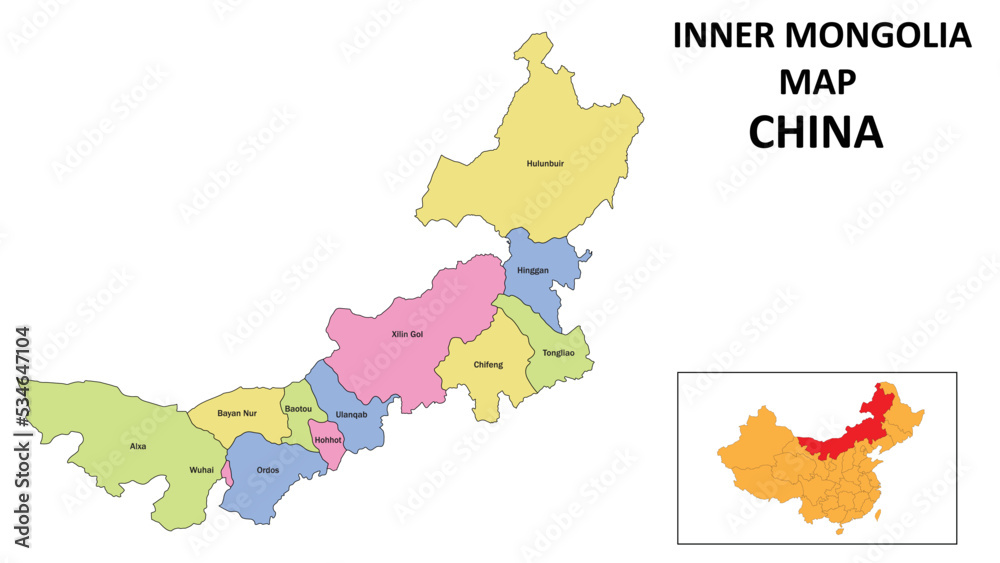 Fototapeta mapa świata dla dzieci Inner Mongolia Map of China. State ...