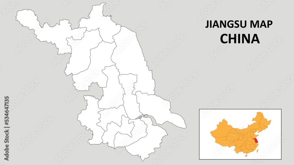 Jiangsu Map of China. Outline the state map of Jiangsu. Political map ...