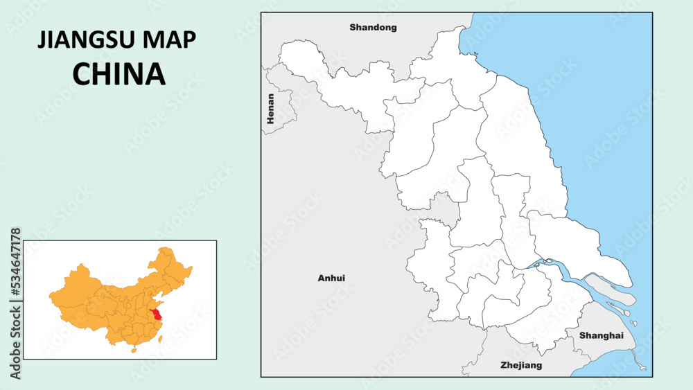 Jiangsu Map of China. State and district map of Jiangsu. Political map ...